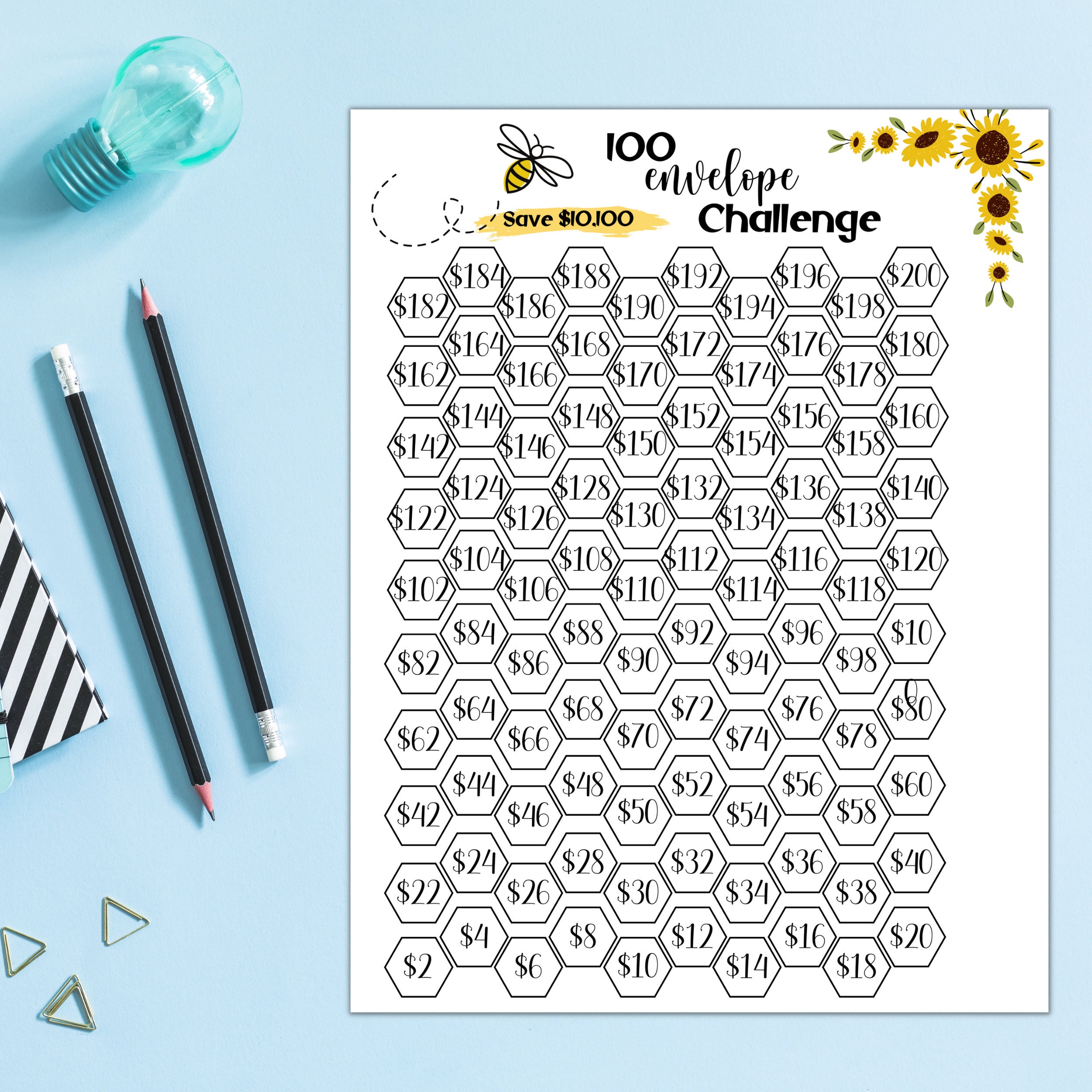100 Envelope Savings Challenge Tracker: Bee Theme (digital Download) - Etsy