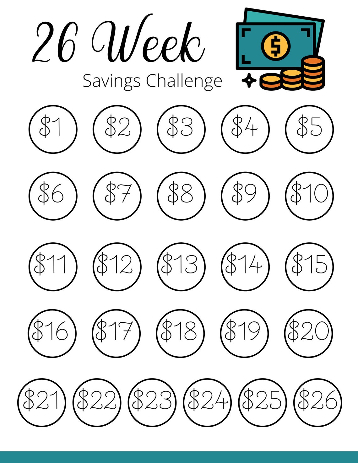 26 Week Savings Challenge Printable Goal and Guide Money - Etsy