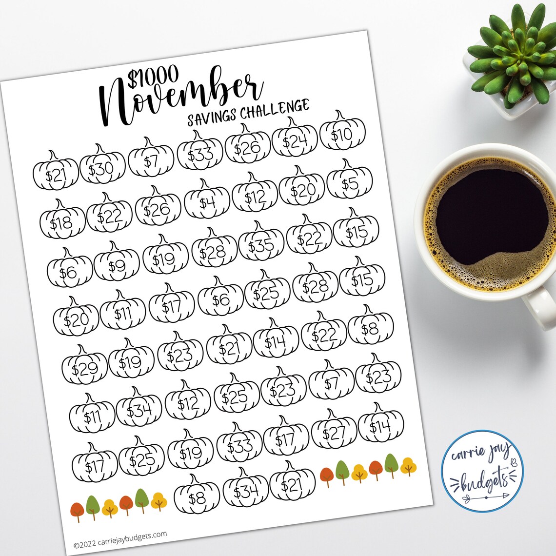 November Savings Challenge Printable, Save 1000, Savings Goal, Money ...