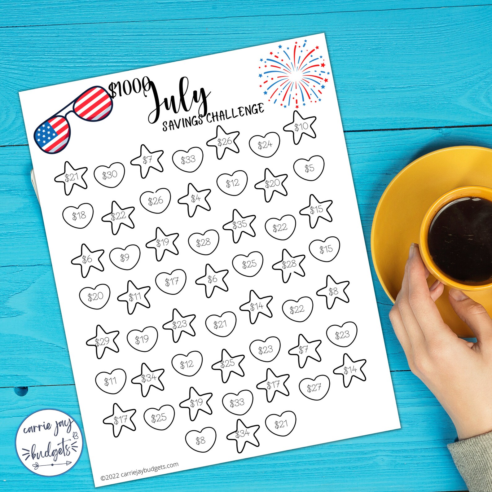 July Savings Challenge Printable Save 1000 Savings Goal - Etsy