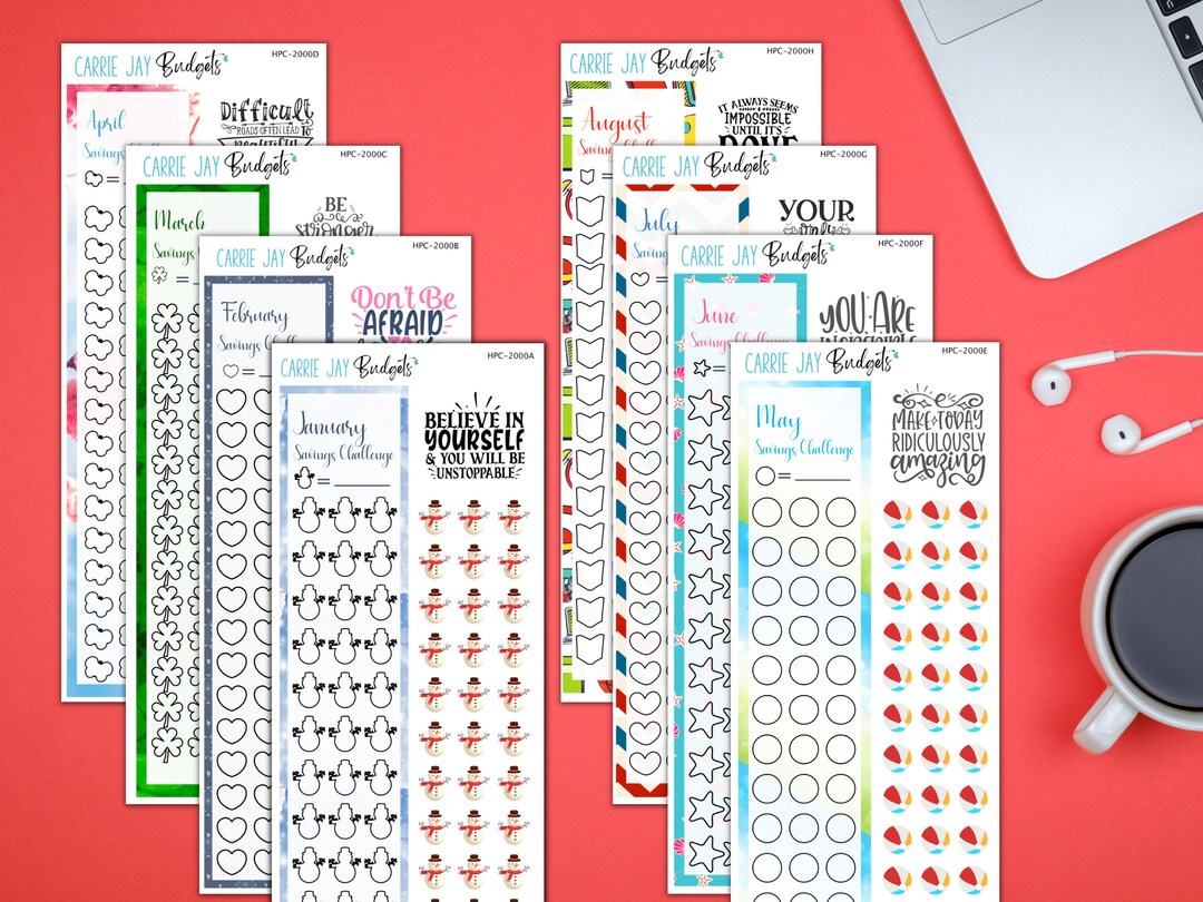 Savings Challenge Bundle Full Sidebar Stickers for All 12 Months ...
