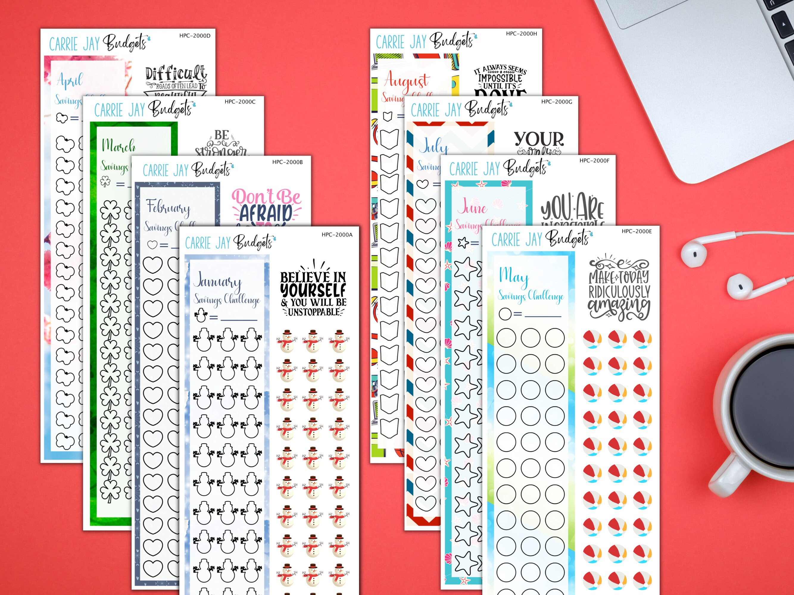 Savings Challenge Bundle Full Sidebar Stickers for All 12 - Etsy