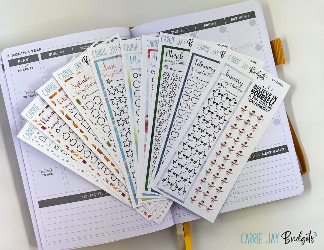 Savings Challenge Full Sidebar Stickers for All 12 Months | Savings ...