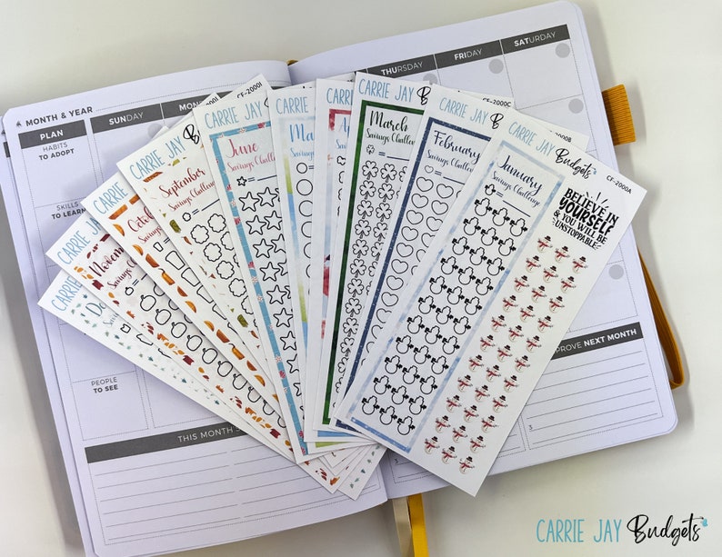 Planner Sticker Savings Challenge Full Sidebar | 12 Months | Savings ...