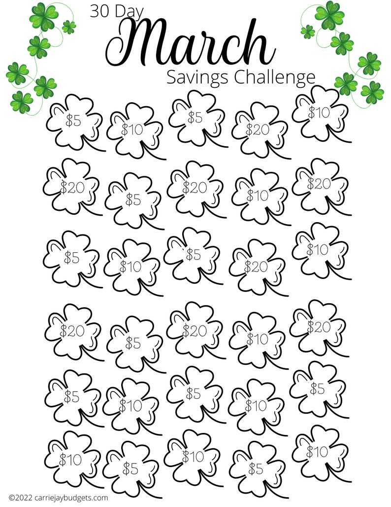 30 Day March Savings Challenge, Printable Goal and Guide, Money ...