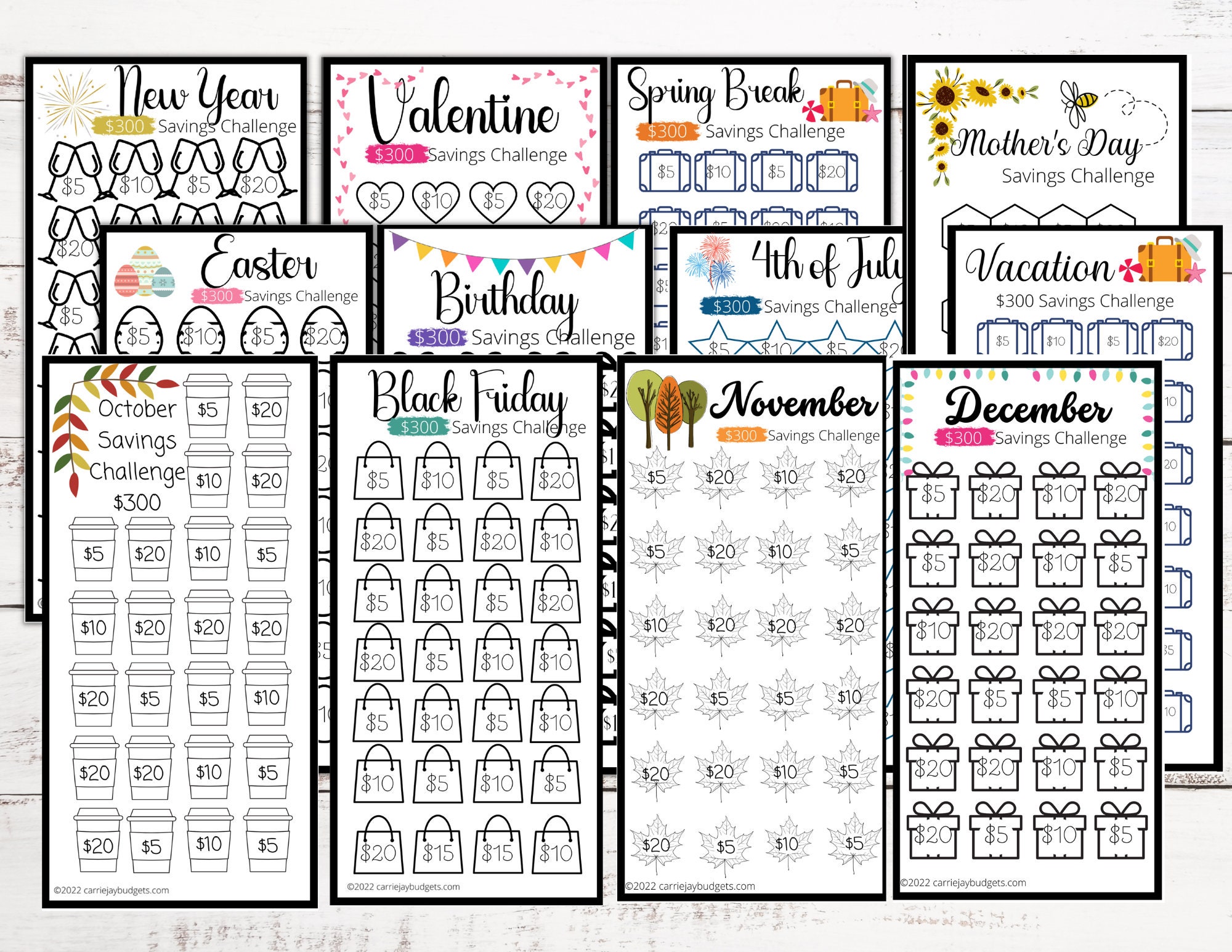 Monthly Savings Challenge Starter Set | Set of 12 Mini Savings ...