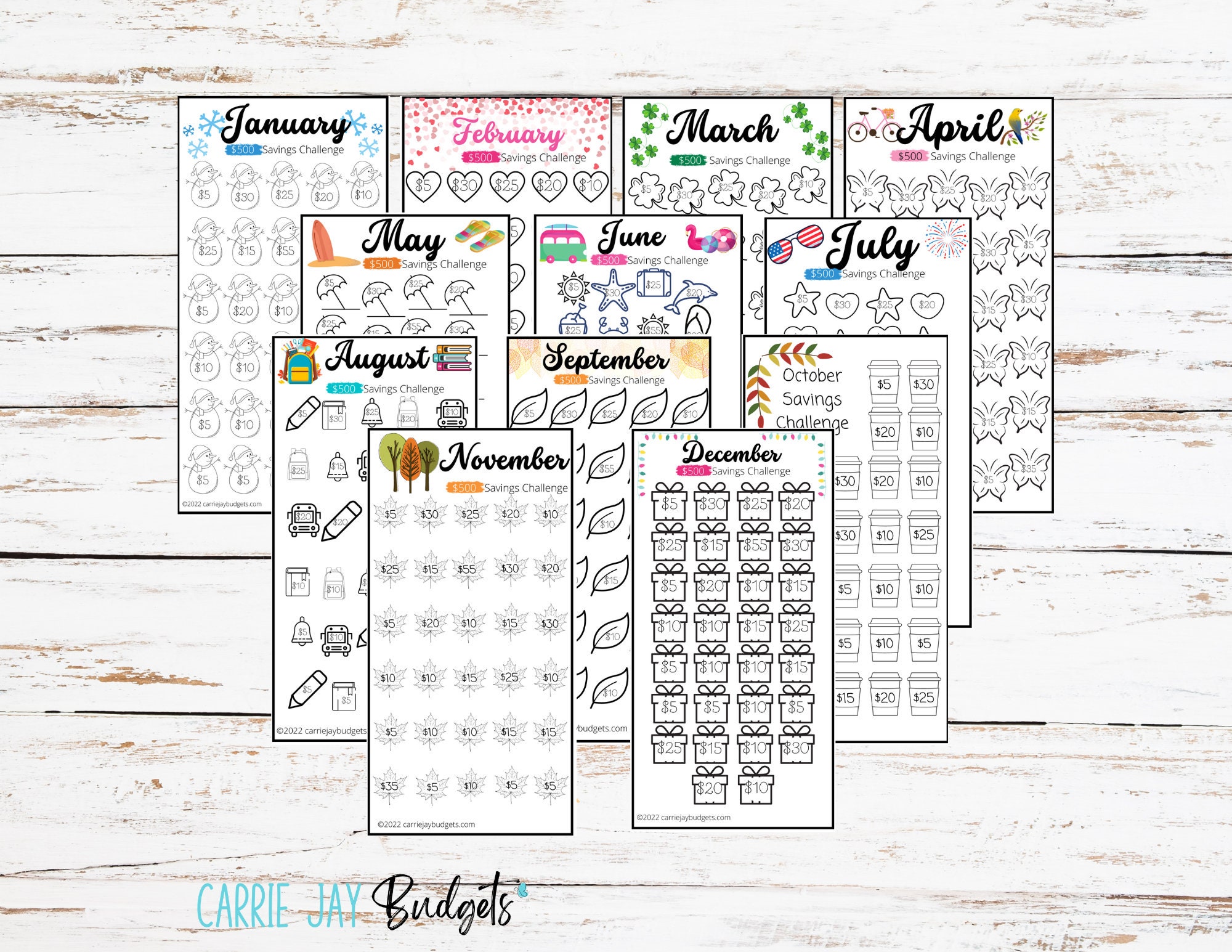 Monthly Savings Challenge Starter Set | Set of 12 Mini Savings ...