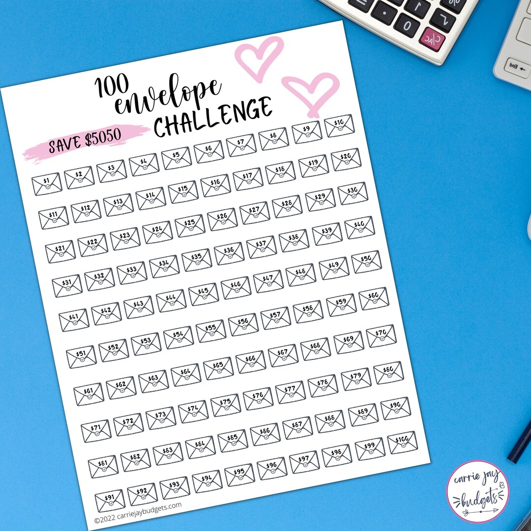 100 Envelope Challenge Tracker, Printable Savings Goal, Money Challenge ...