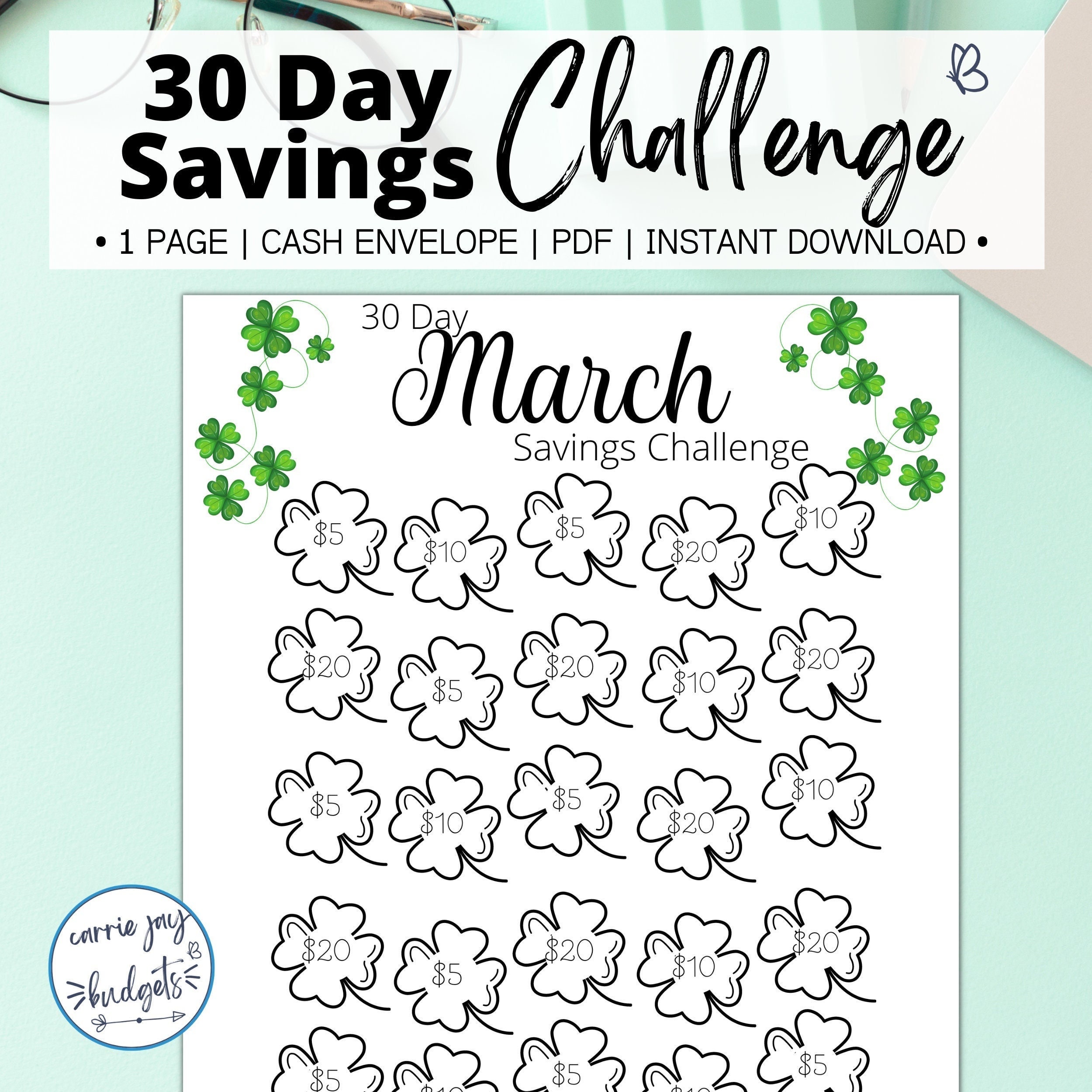 30 Day March Savings Challenge Printable Goal and Guide | Etsy