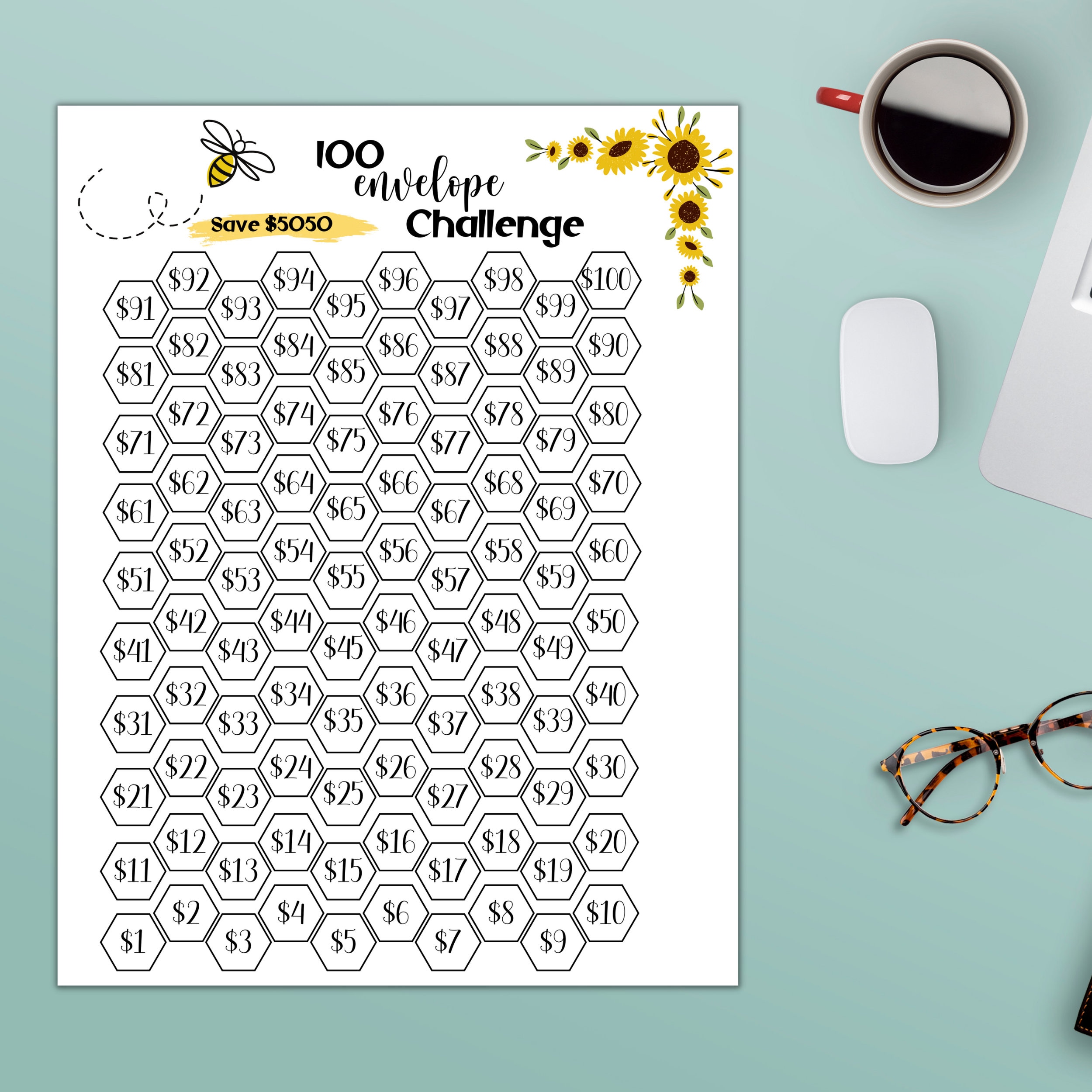 Printable 100 Envelope Savings Challenge Tracker, Savings Goal, Money ...