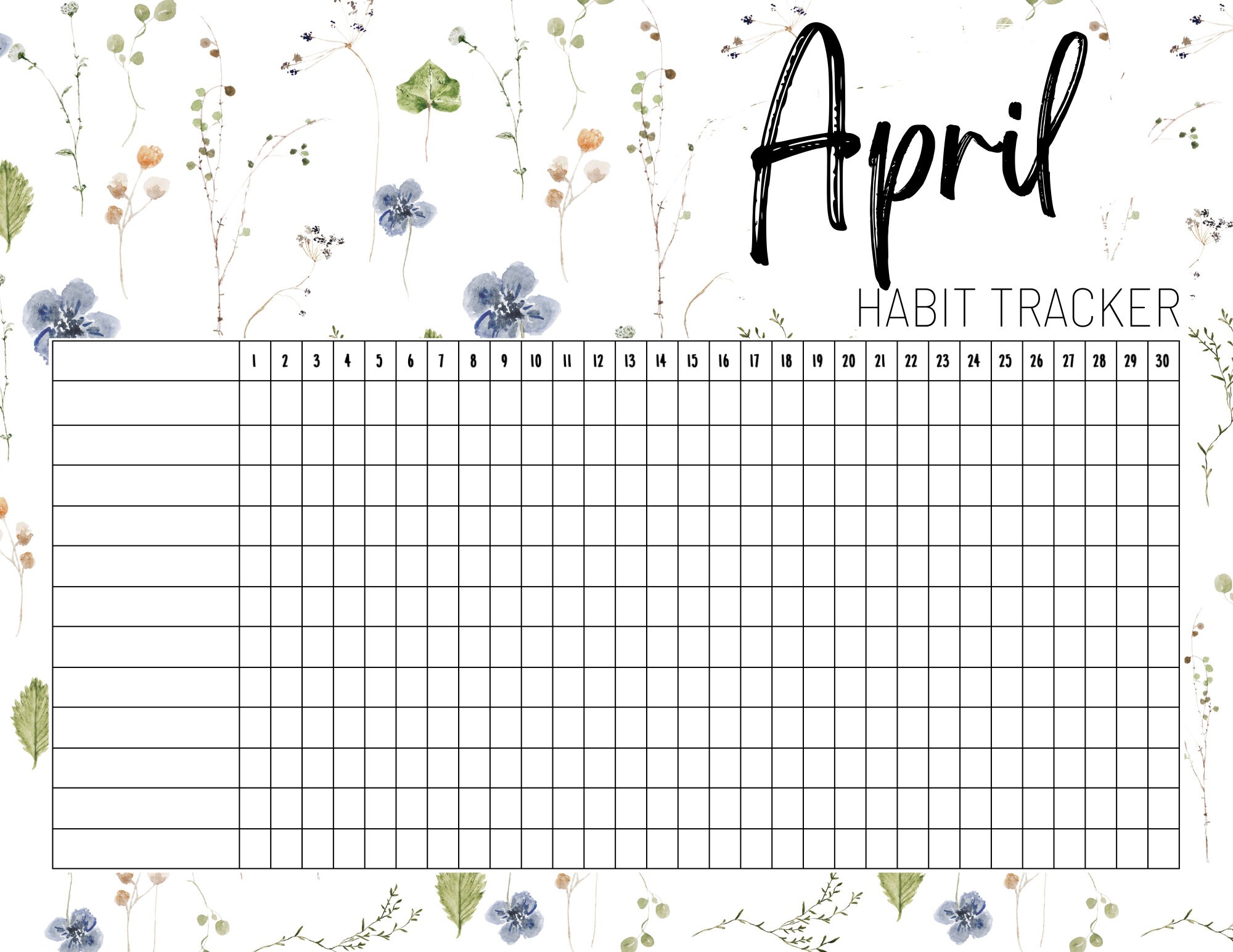 Habit Tracker Printable Floral Bullet Journal Monthly Habits - Etsy