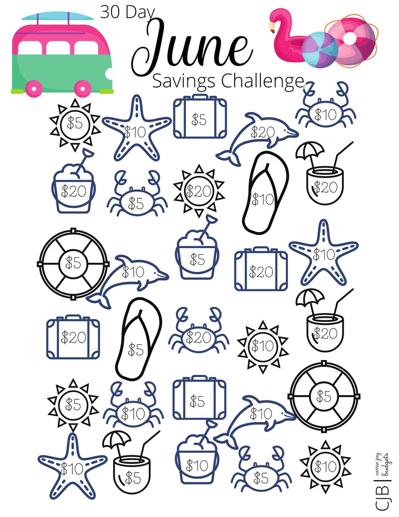 30 Day June Savings Challenge Printable Goal and Guide Money - Etsy