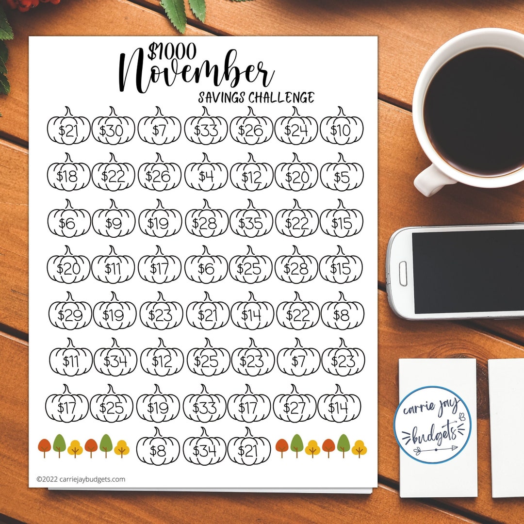 November Savings Challenge Printable, Save 1000, Savings Goal, Money ...
