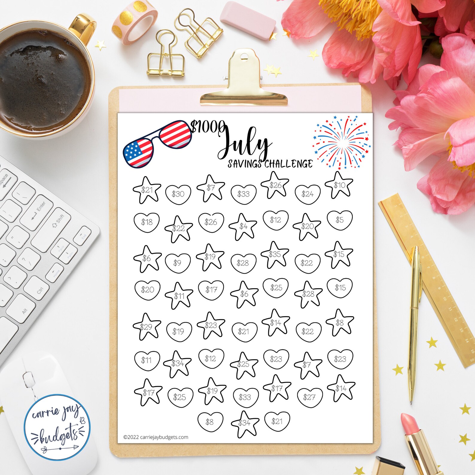 July Savings Challenge Printable Save 1000 Savings Goal | Etsy