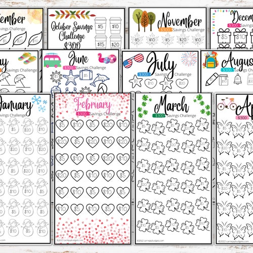 12 Month Savings Challenge Trackers That Fit A6 Budget Binders - Etsy