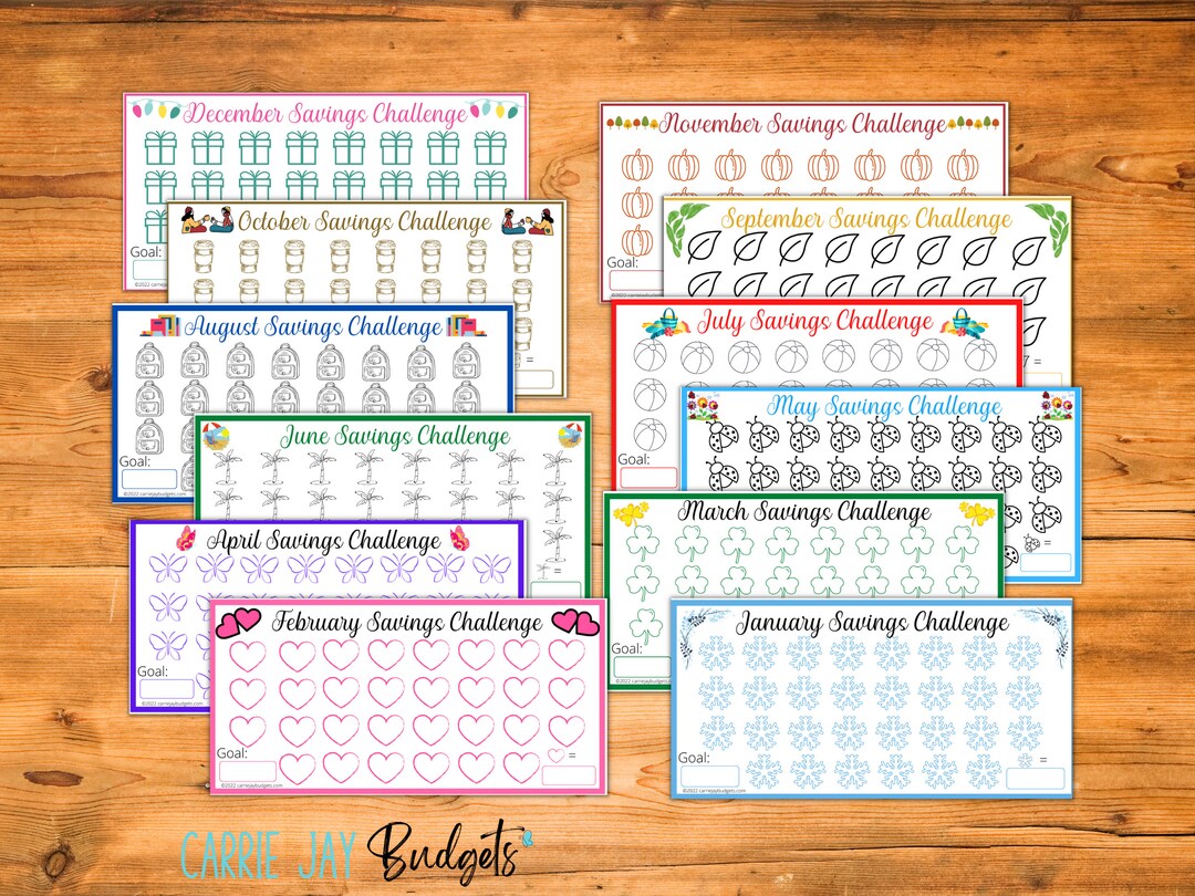 Savings Challenge Bundle for All 12 Months With Printable Cash ...