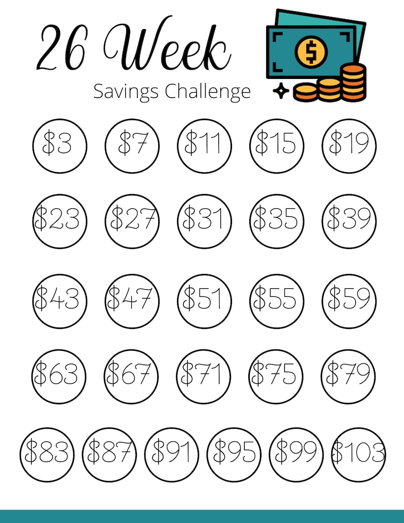 26 Week Savings Challenge, Printable Goal and Guide, Money Savings ...