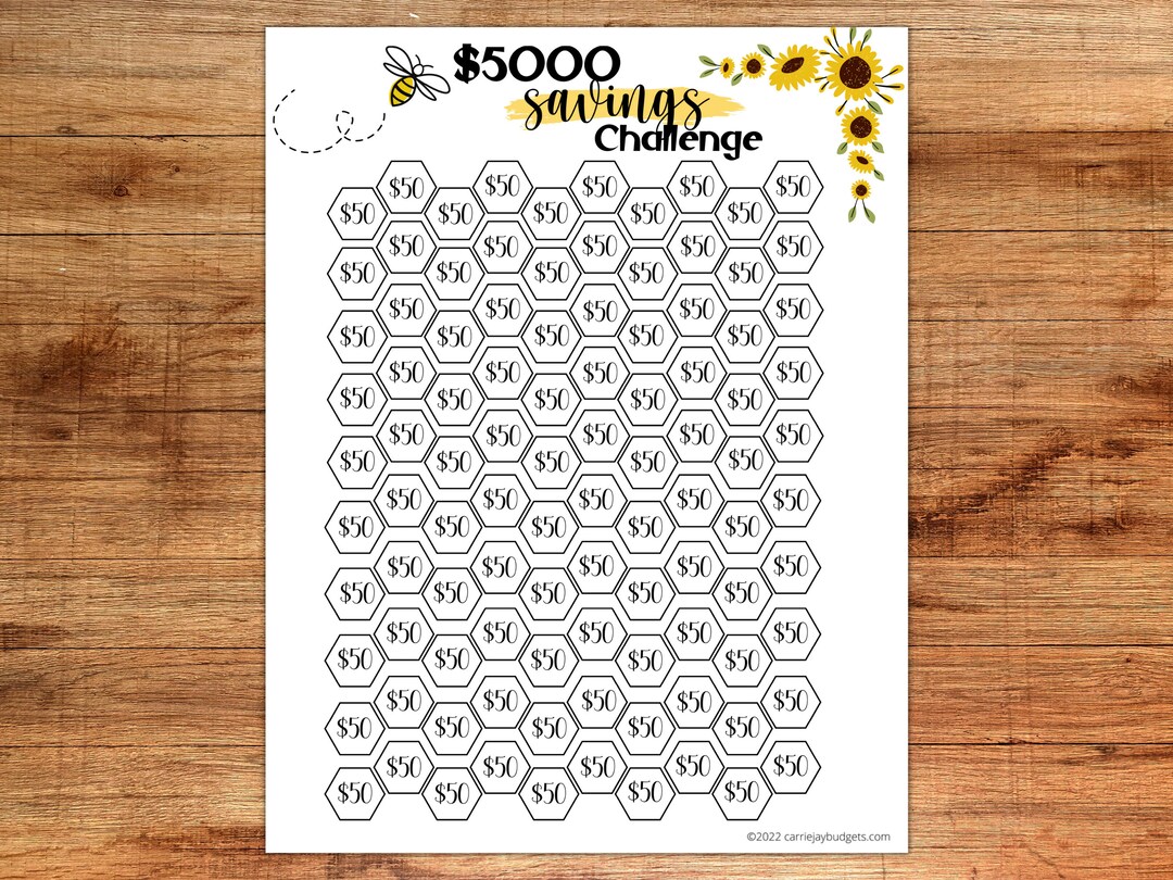 5000 Savings Goal Challenge, Printable Money Savings Goal, Budget ...