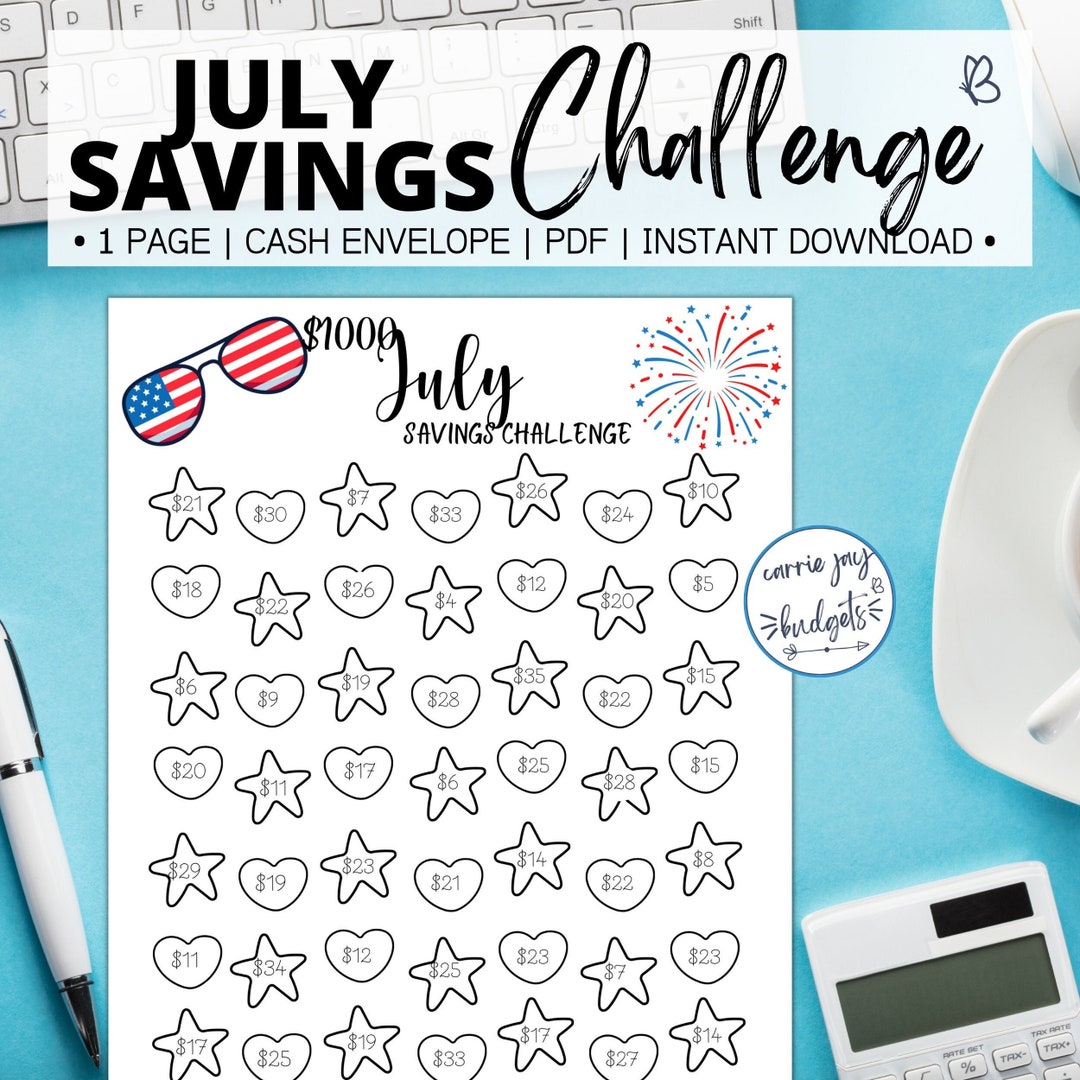 July Savings Challenge Printable, Save 1000, Savings Goal, Money ...