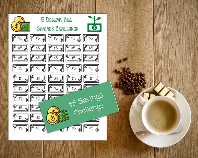 5 Dollar Bill Savings Challenge Tracker, Printable Goal and Guide ...