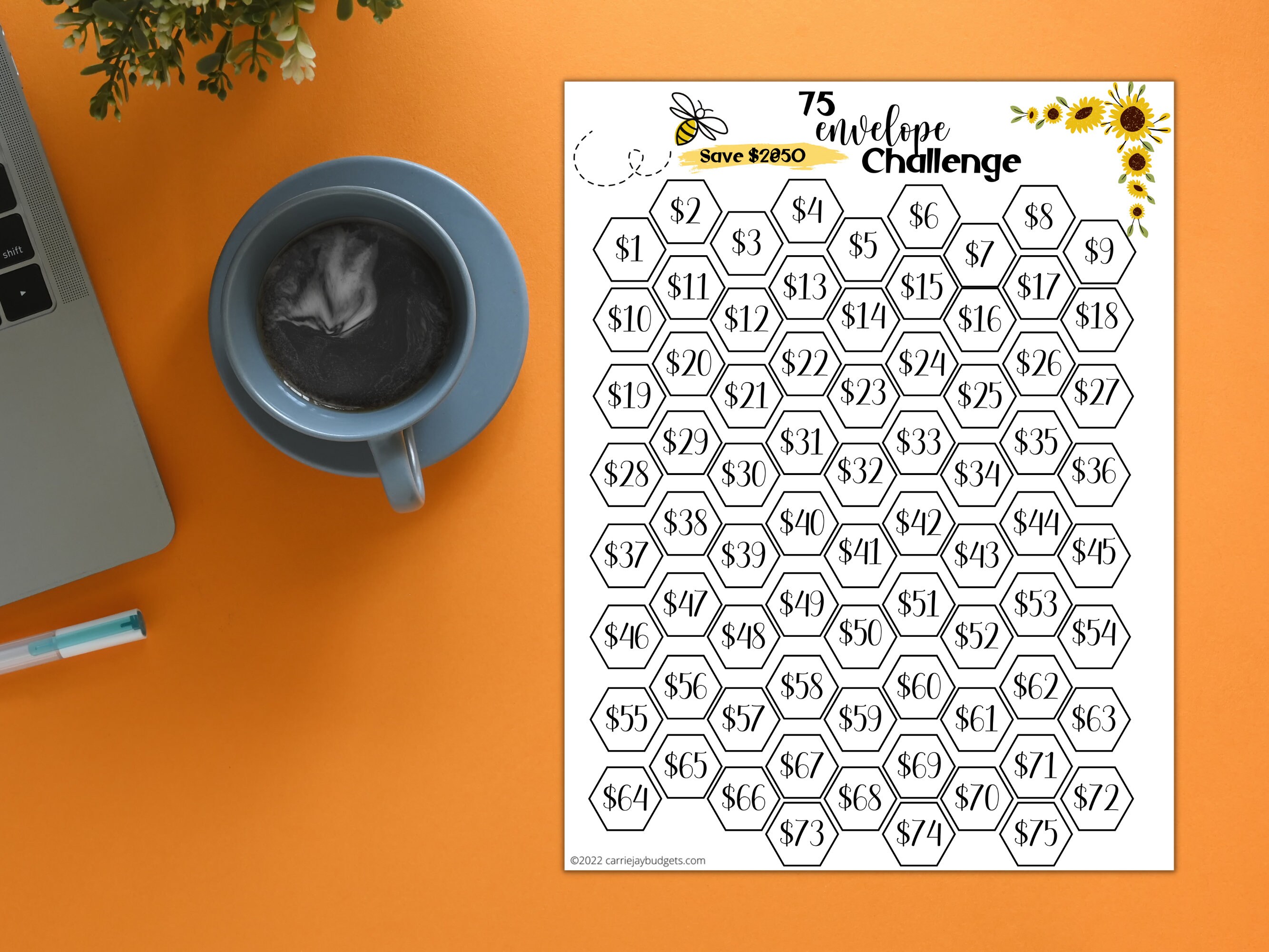 75 Envelope Challenge Tracker, Printable Savings Goal, Money Challenge ...