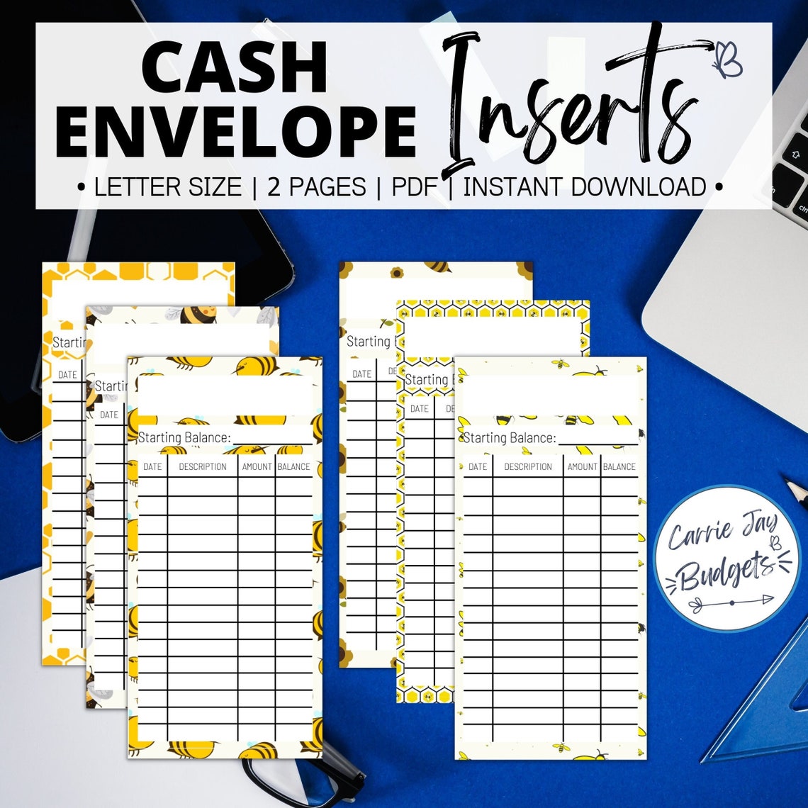 Cash Envelope Tracker Printable Bee Themed Budget Insert - Etsy