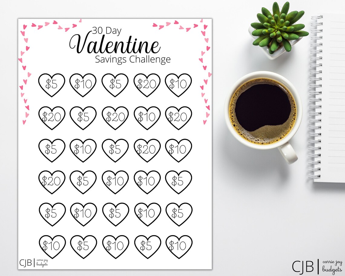 30 Day Valentine Savings Challenge Printable Goal and Guide | Etsy