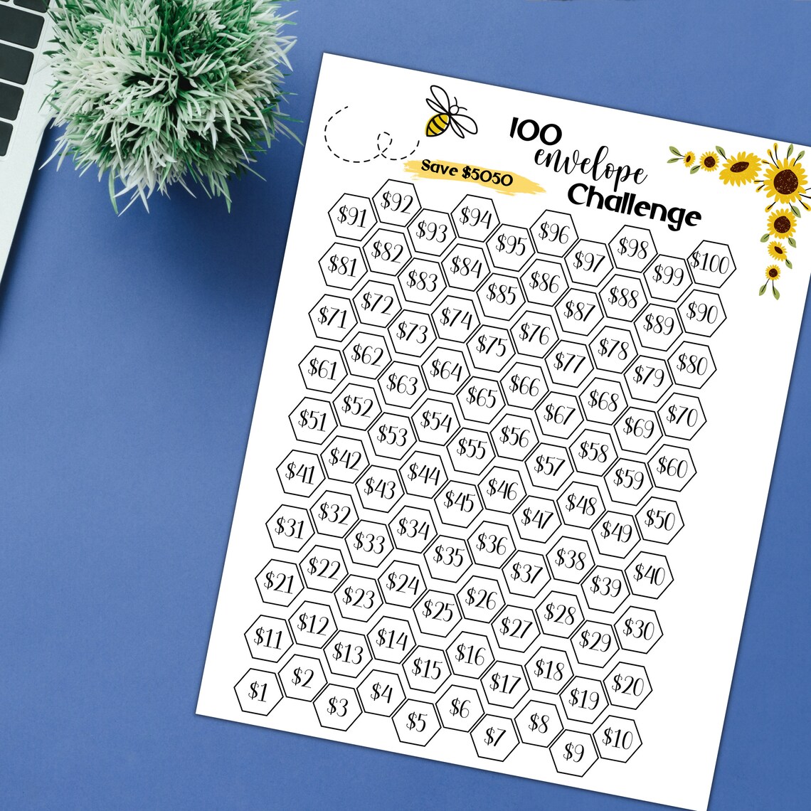 Printable 100 Envelope Savings Challenge Tracker, Savings Goal, Money ...