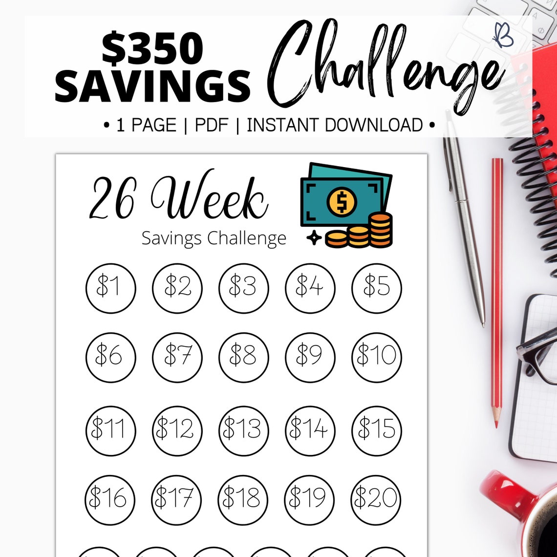 26 Week Savings Challenge Printable Goal and Guide Money - Etsy