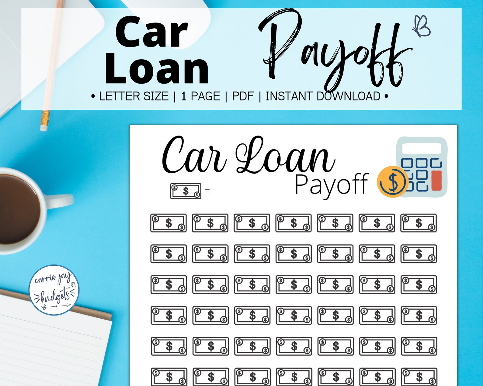 Car Payoff Printable Tracker | Vehicle Printable Goal | Money Challenge ...