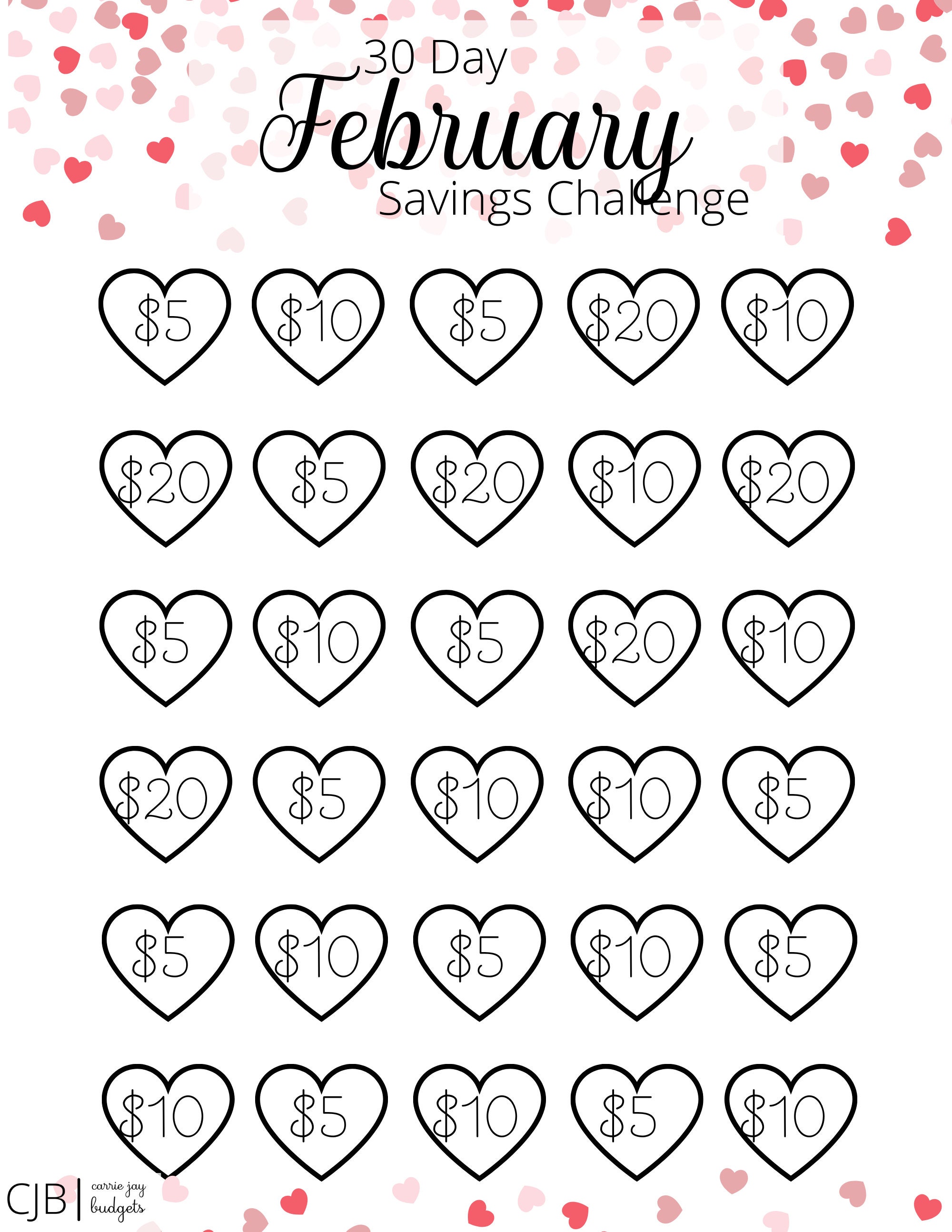 30 Day February Savings Challenge and Valentine's Day - Etsy