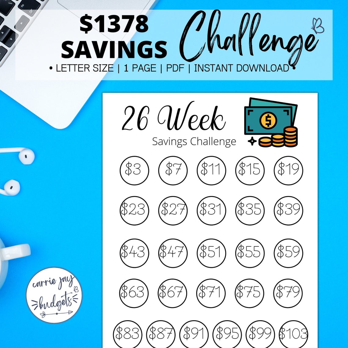 26 Week Savings Challenge, Printable Goal and Guide, Money Savings ...