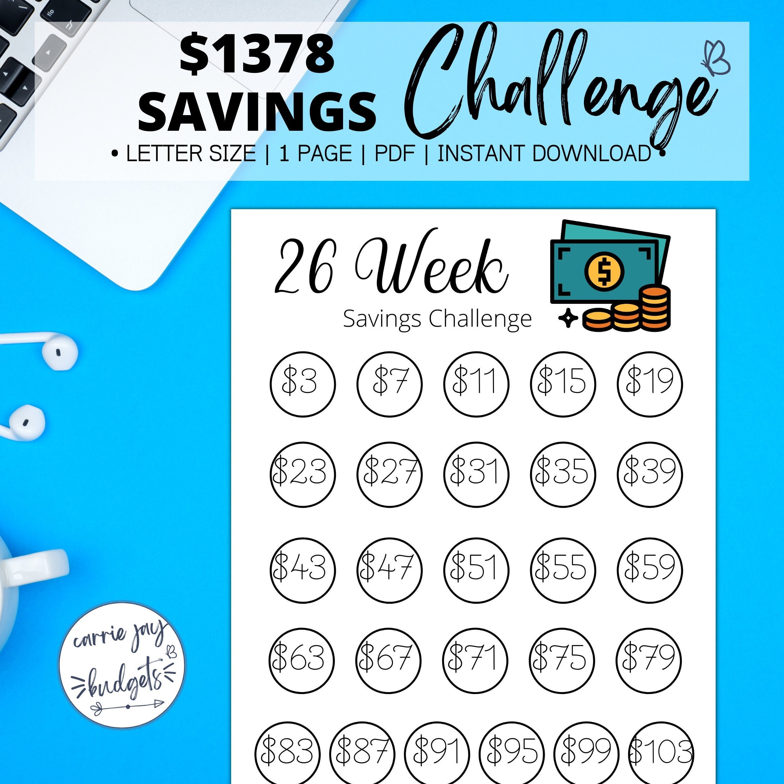 26 Week Savings Challenge, Printable Goal and Guide, Money Savings ...