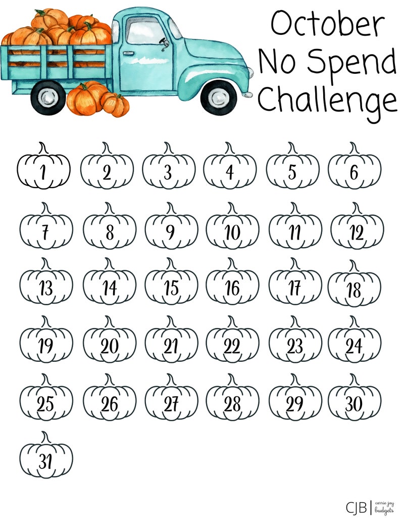 October No Spend Challenge Tracker, Printable Savings Challenge, Dave ...