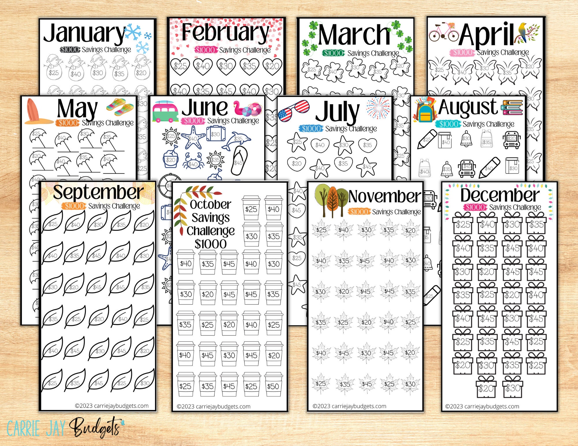 Monthly Savings Challenge Starter Set | Set of 12 Mini Savings ...