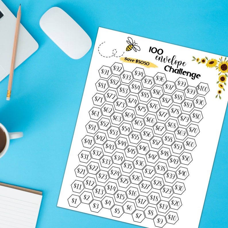 100 Envelope Challenge Tracker, Printable Savings Goal, Money Challenge ...
