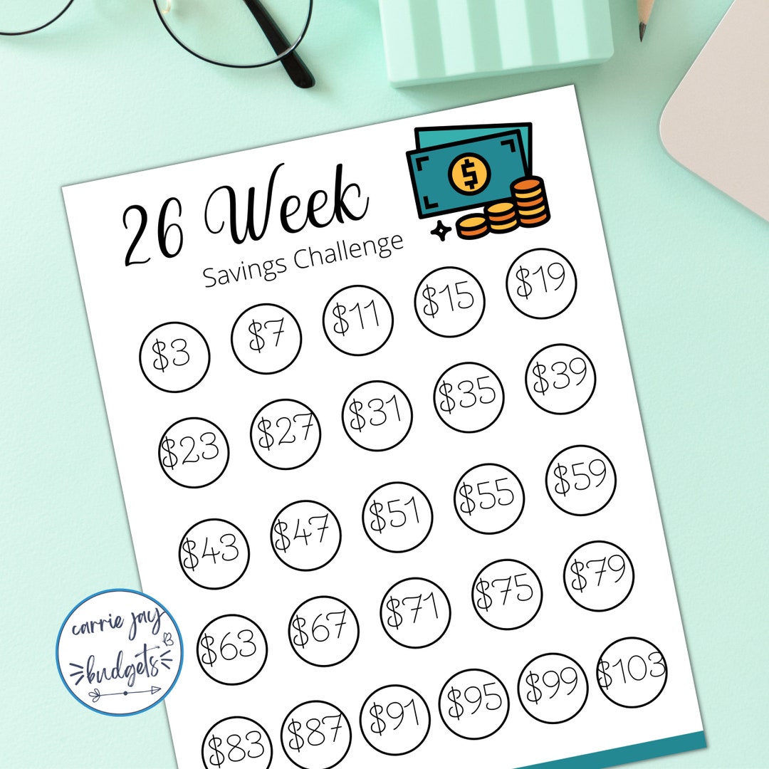 26 Week Savings Challenge, Printable Goal and Guide, Money Savings ...