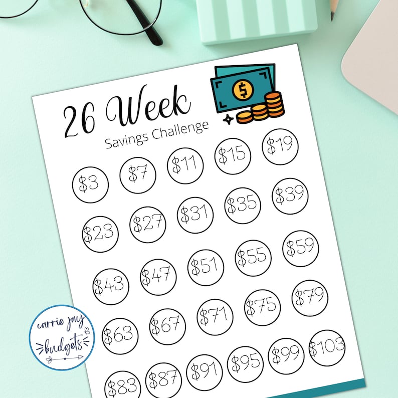 26 Week Savings Challenge, Printable Goal and Guide, Money Savings ...