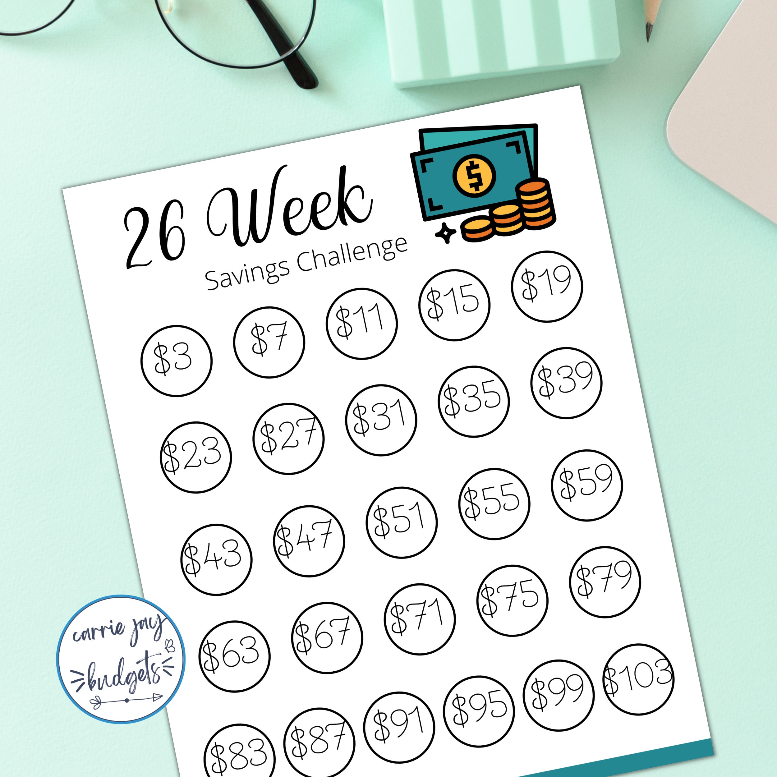 26 Week Savings Challenge Printable Goal and Guide Money - Etsy UK