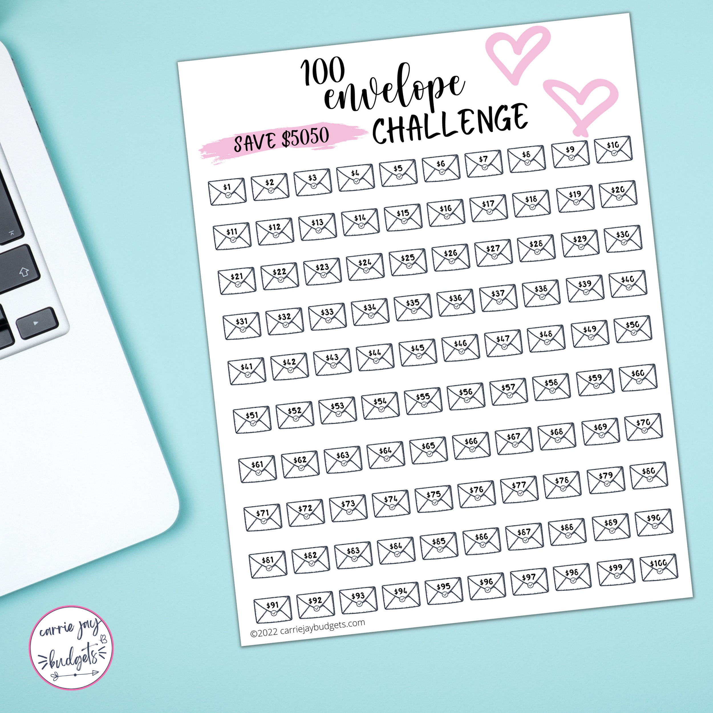 100 Envelope Challenge Tracker Printable Savings Goal Money - Etsy