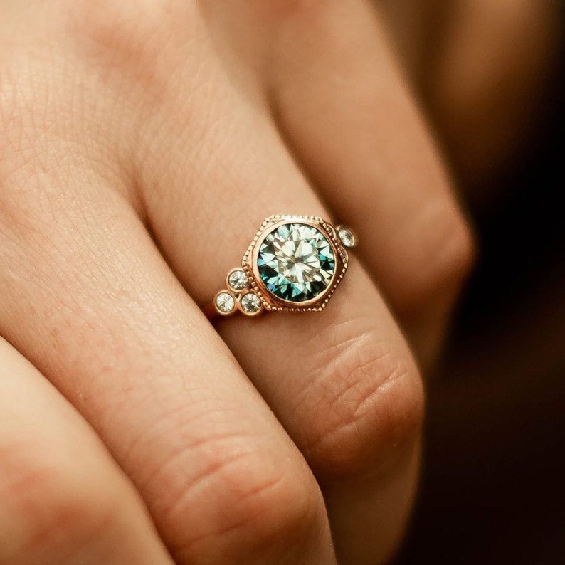 Green Moissanite Ring Hexagon Bezel Set Moissanite Ring - Etsy