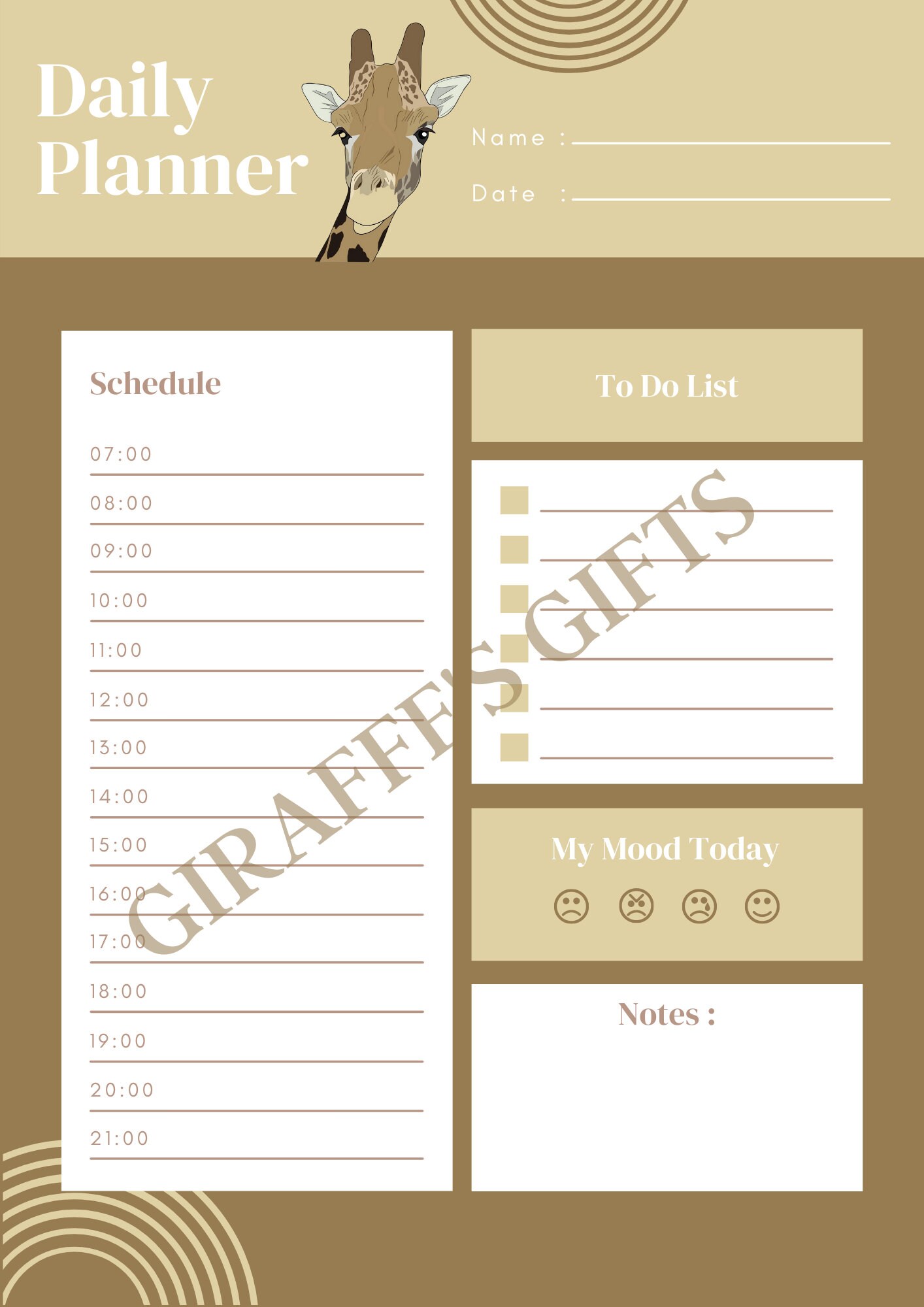 Giraffe Daily Planner/study Planner - Etsy