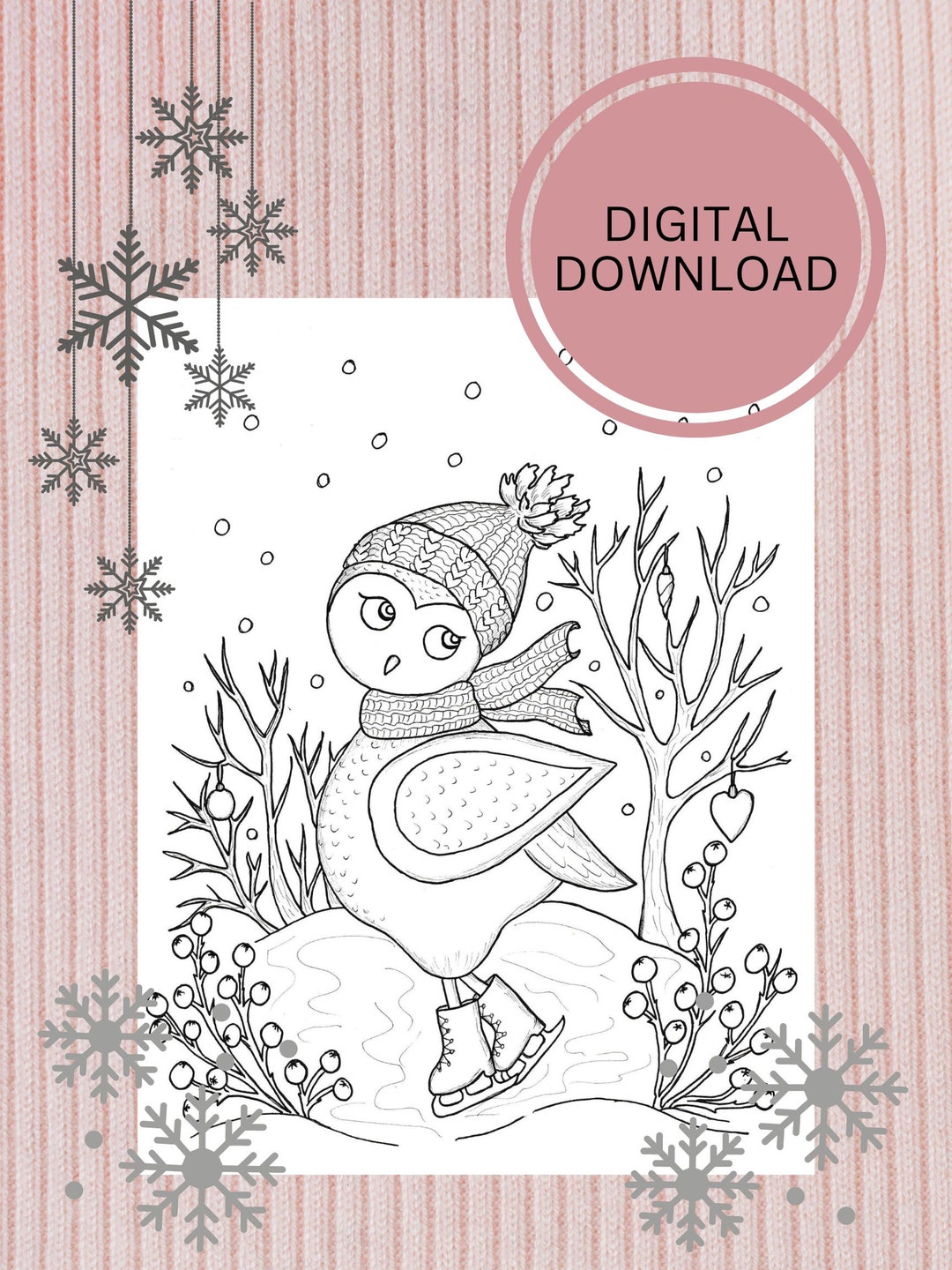 Christmas Coloring Page. Ice Skating Owl. Printable Coloring Page. - Etsy