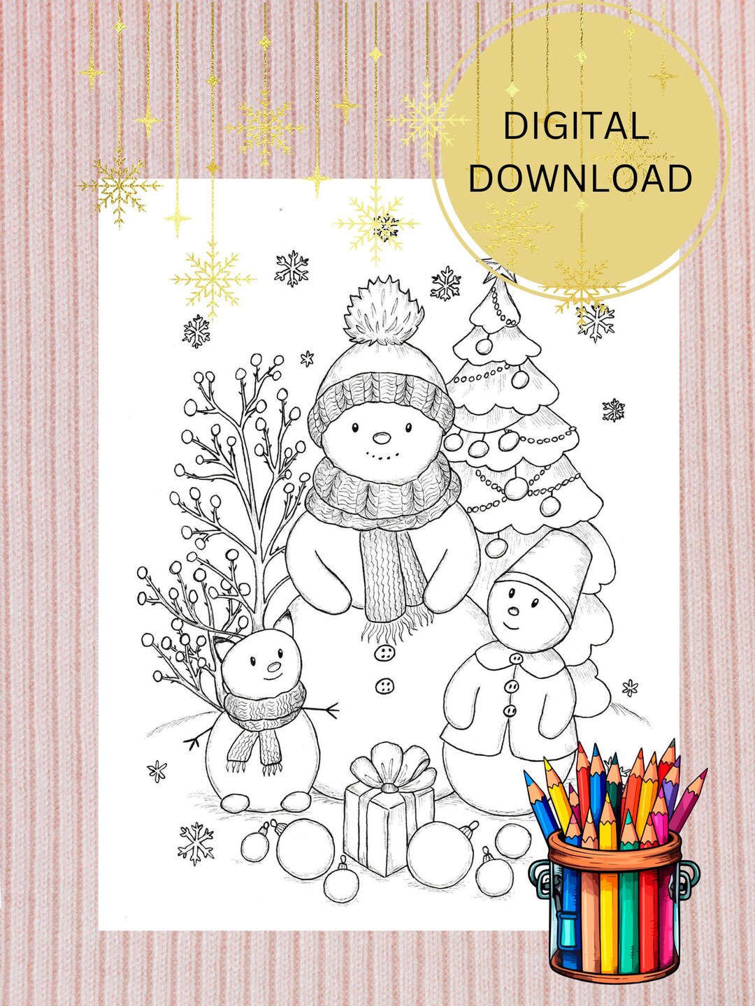 Snowmen Coloring Page. Christmas Coloring Page. Printable Coloring Page ...