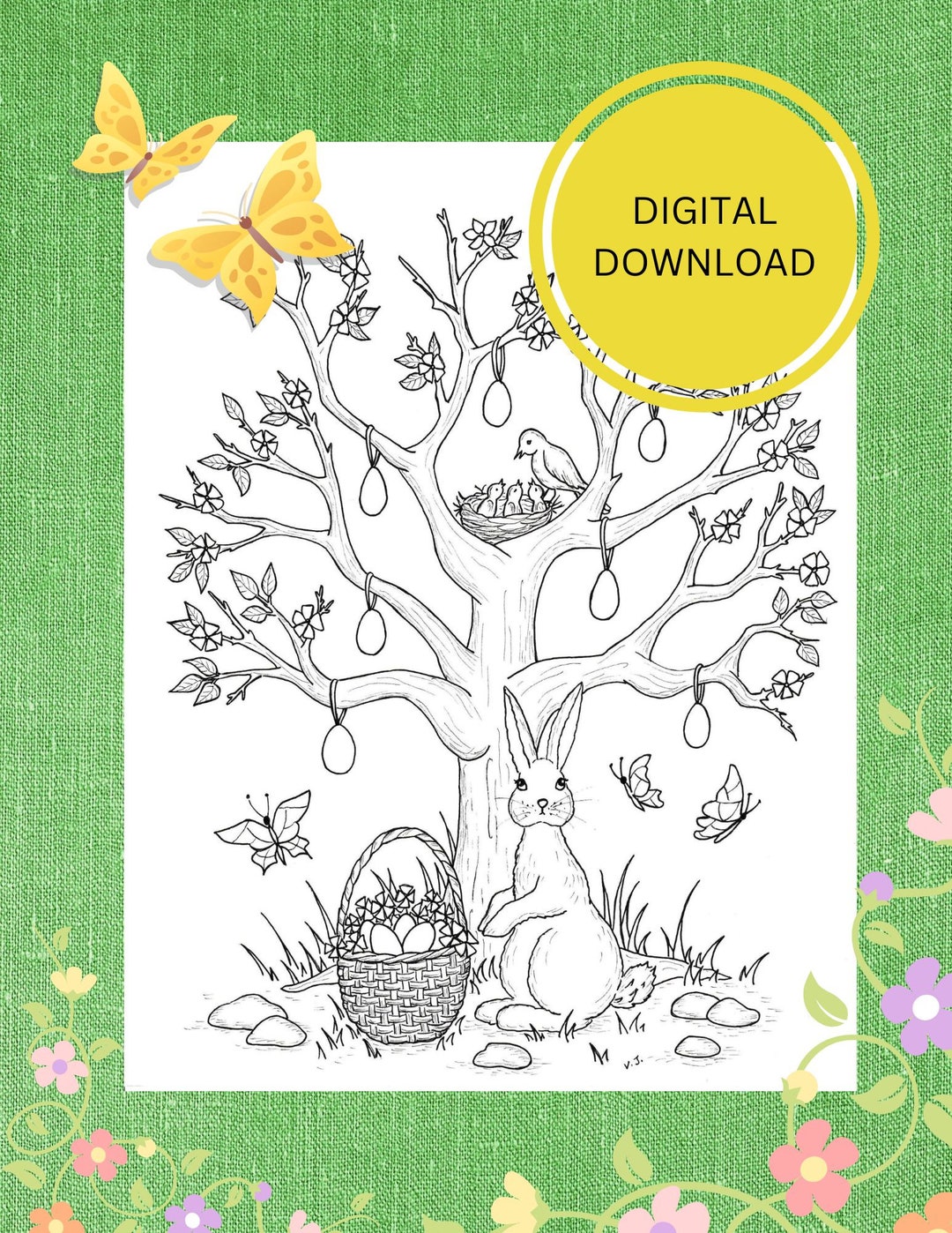 Easter Coloring Page. Easter Tree Coloring Page. Art Therapy for Kids ...
