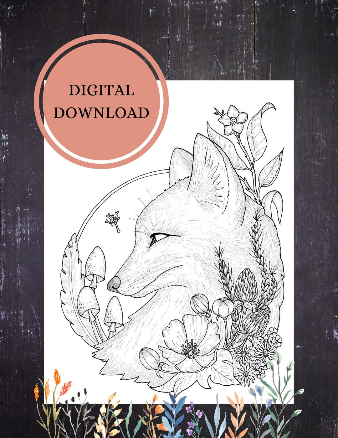 Fox Coloring Page: Enchanted Forest Design (PDF/JPG) - Etsy