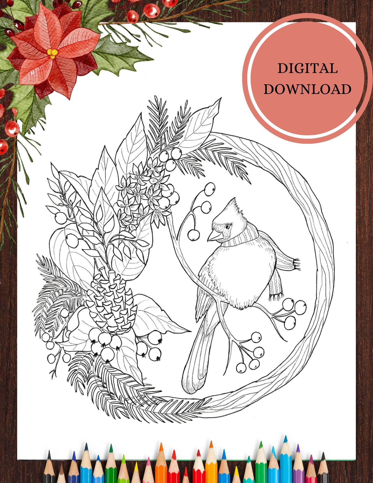 Christmas Cardinal Coloring Page