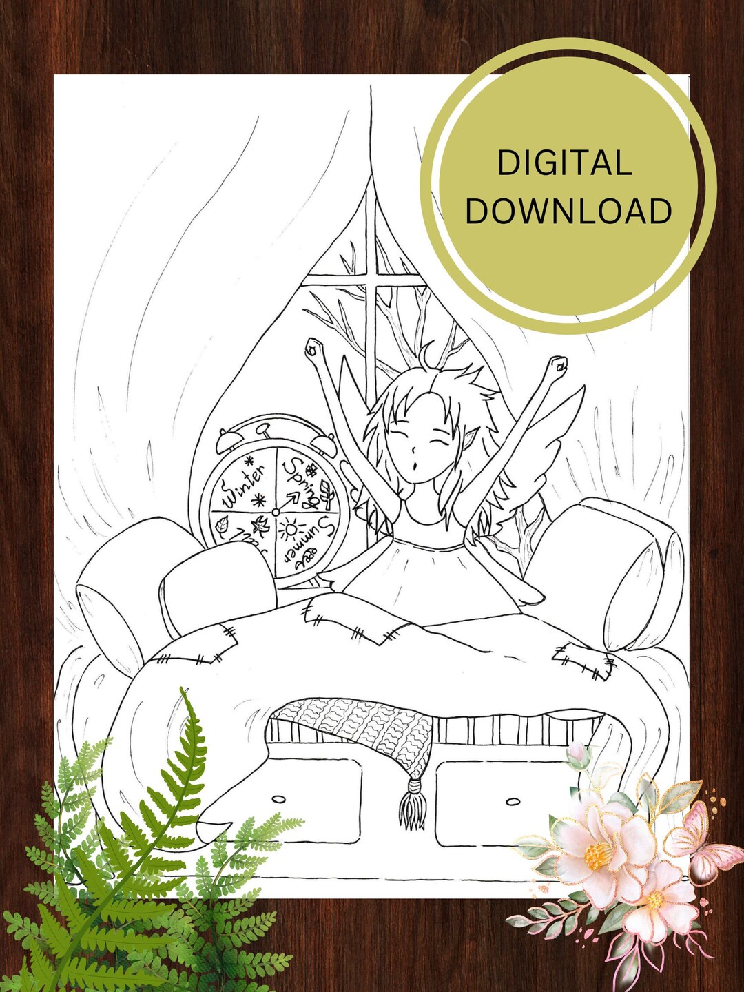 Fairy Coloring Page. First Day of Spring Coloring Page. Fairy Morning ...