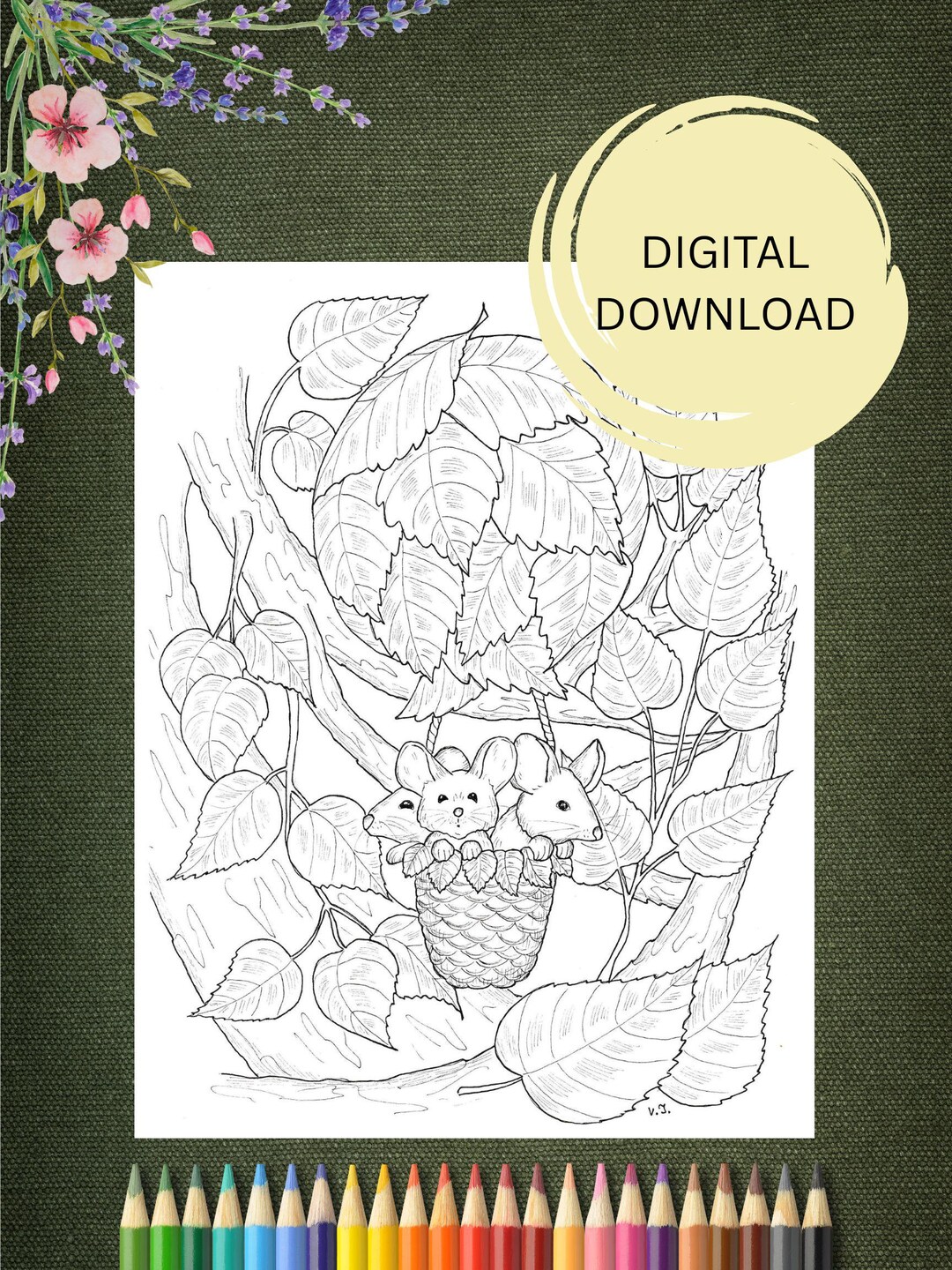 Three Little Mice Coloring Page, Handmade Drawing (PDF, JPG) - Etsy