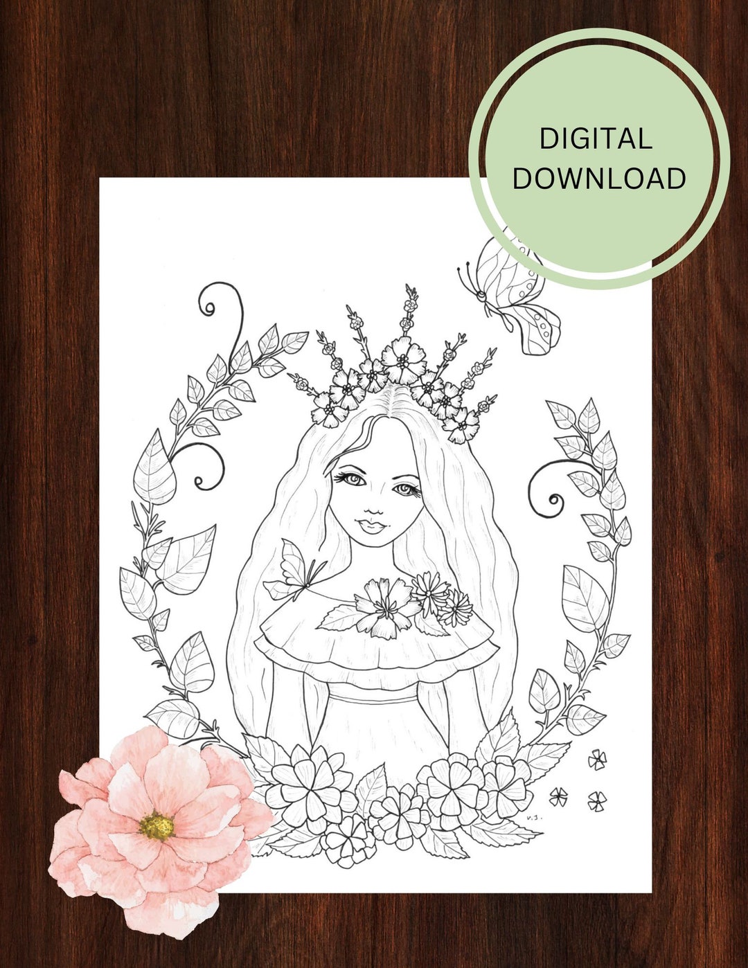 Spring Fairy Coloring Page. Art Therapy for Kids and Adults. - Etsy